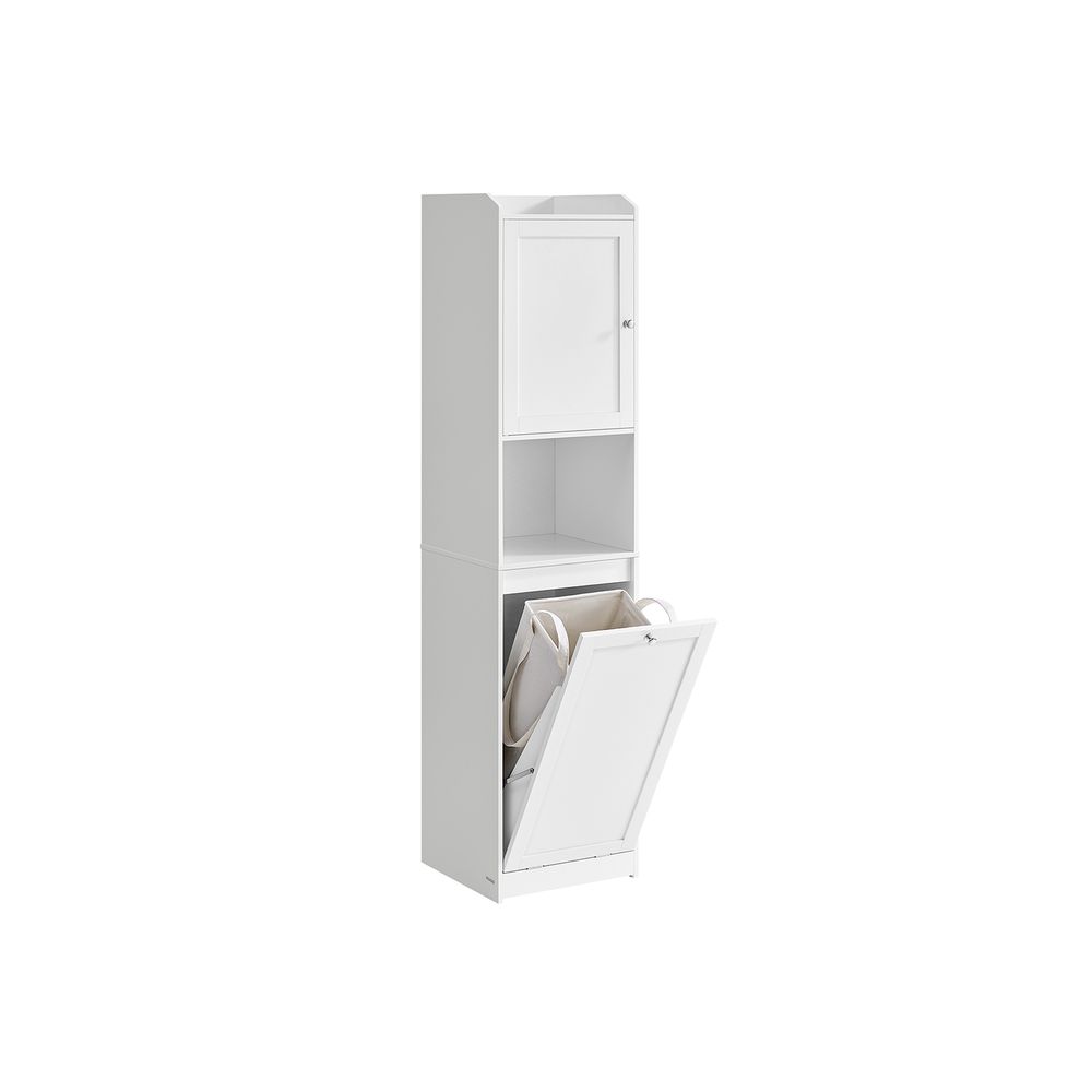 Vonios spintelė su skalbinių krepšiu | 40 x 40 x 170 cm | Balta