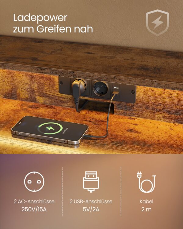 Kompiuterio stalas | USB ir el. lizdai | LED | 60 x 100 x 76 cm | Ruda